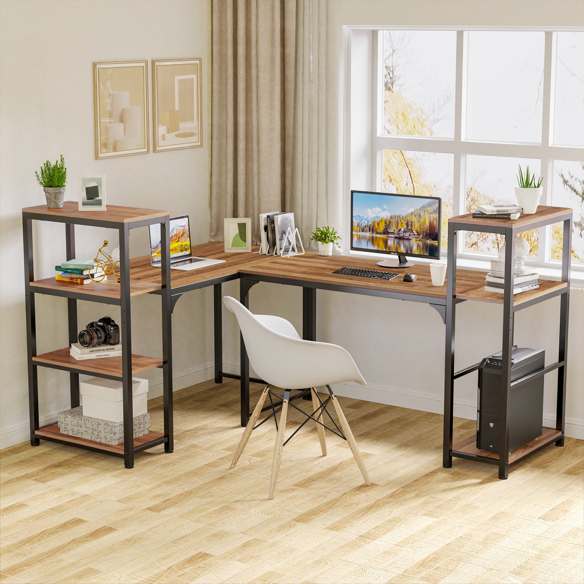 43 Computer Desk with 4 Tier Open Storage Shelves