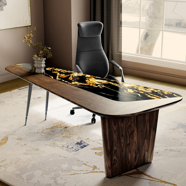 86'' Executive Office Desk with Natural Marble Top | Eureka Ergonomic