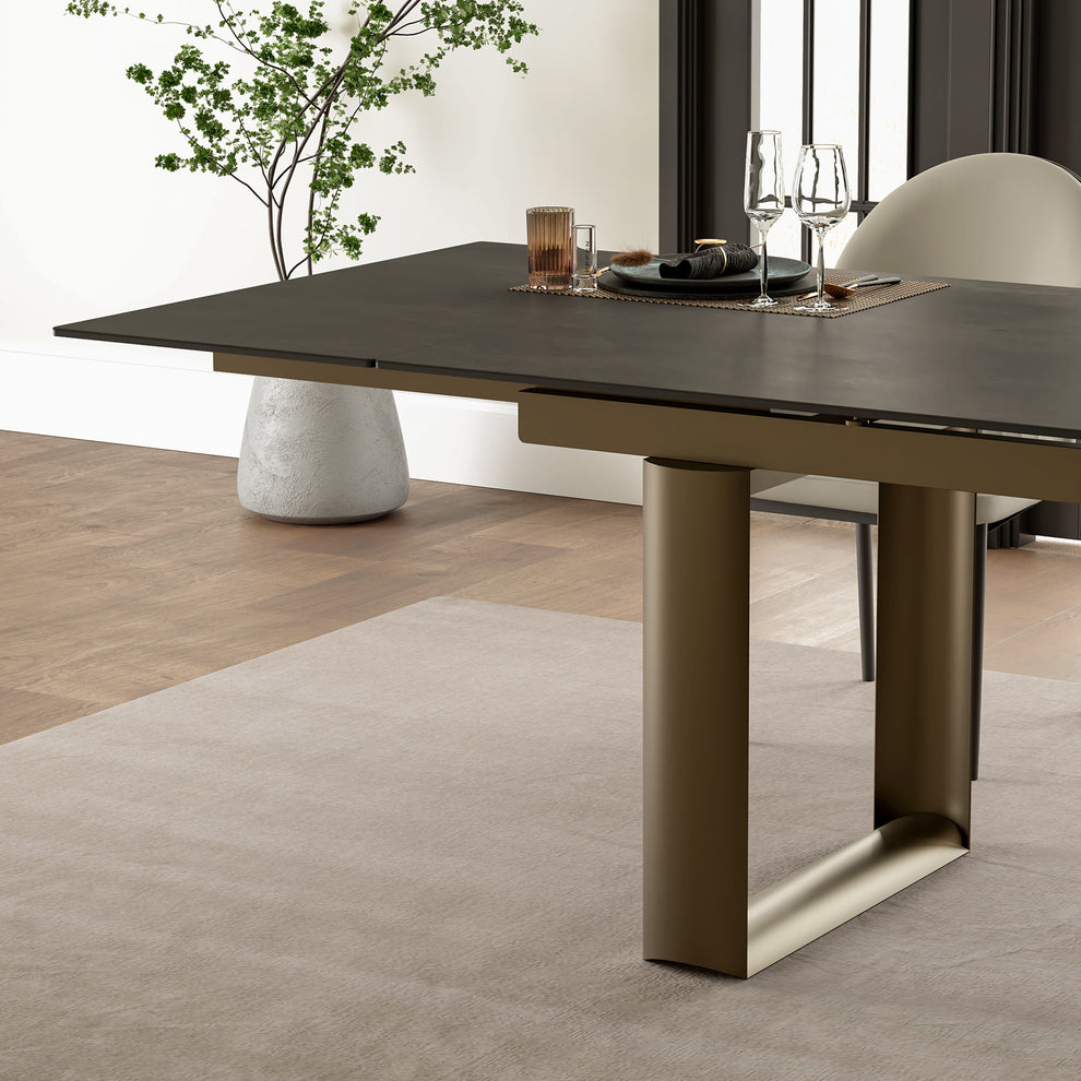 118" Black Extendable Dining Table with Sintered Stone|Eureka Ergonomic