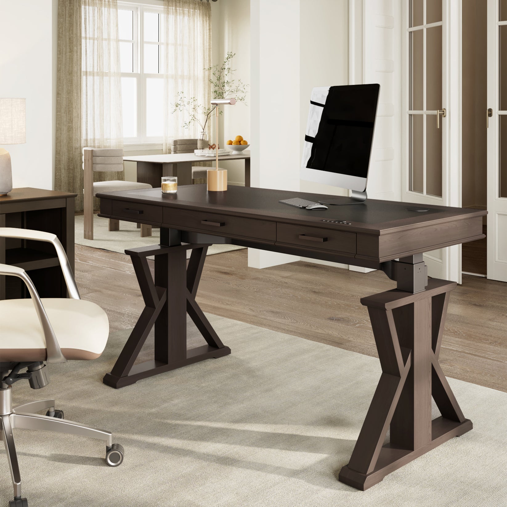 Eureka 60 inch Executive Standing Desk with Drawers and Leather Finish