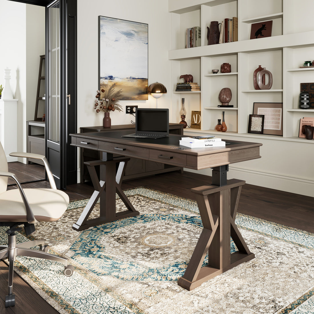 Eureka 60 inch Executive Standing Desk with Drawers and Leather Finish