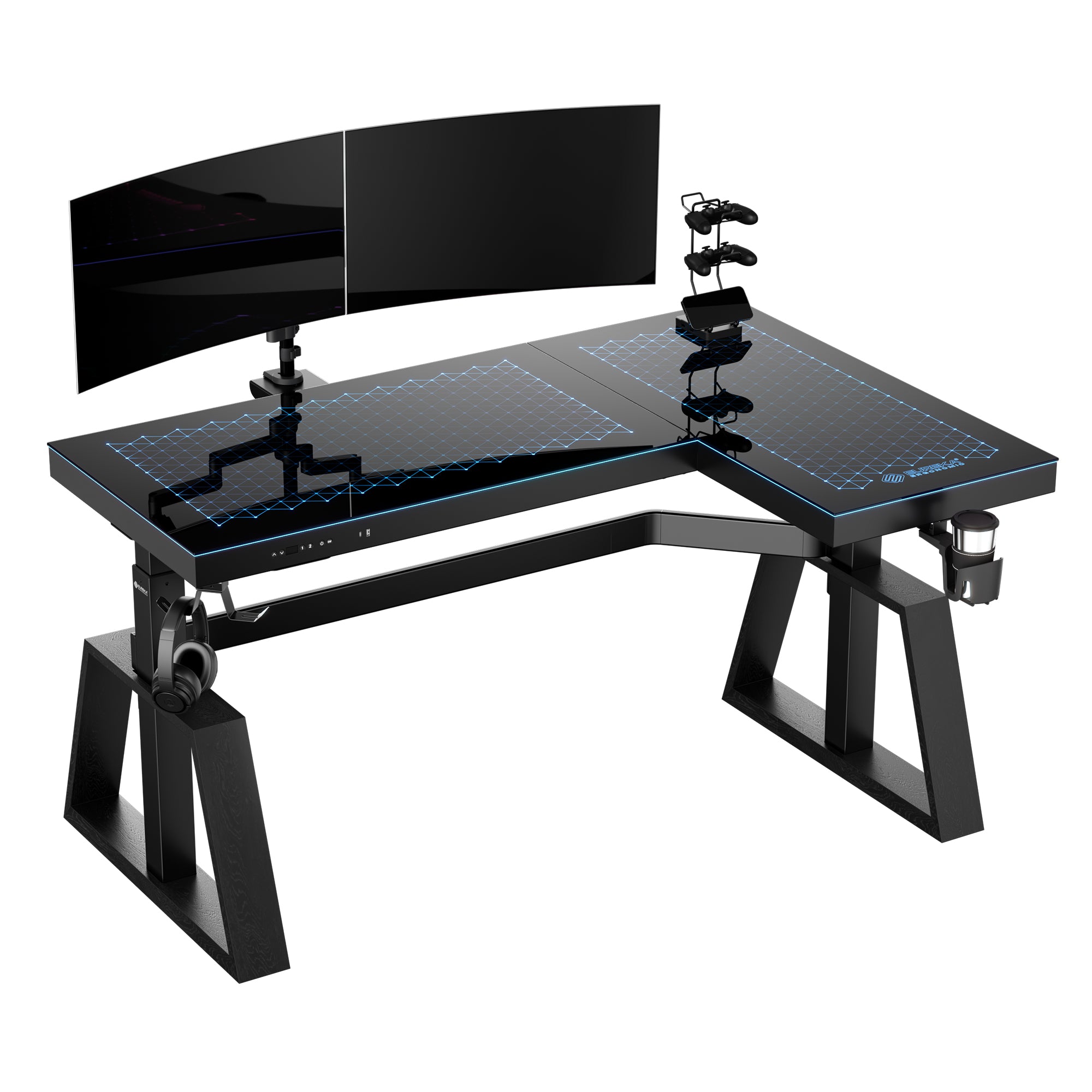 GTG L60 Pro 60x23 Glass Desktop Gaming Standing Desk Right Black
