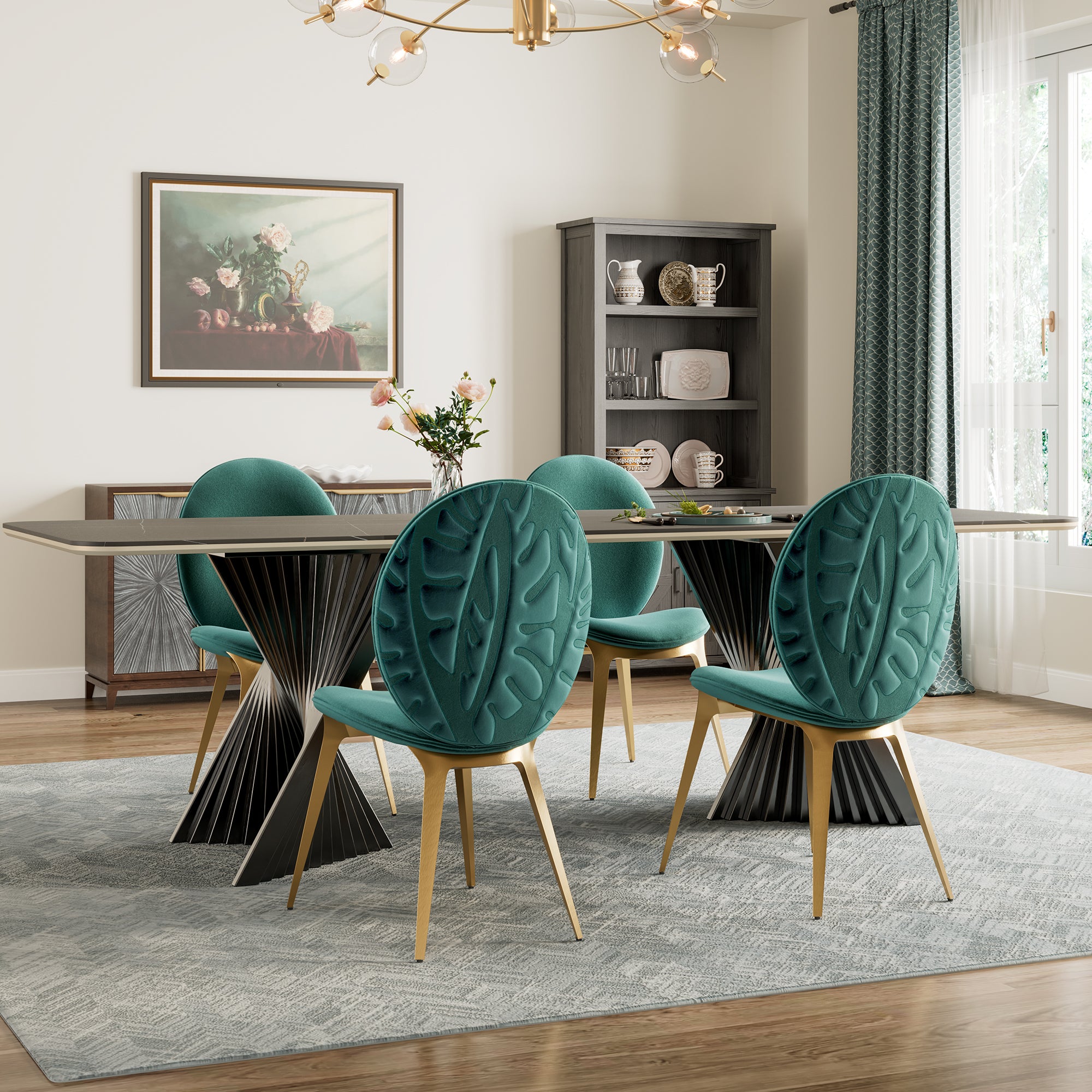 Green velvet dining room chairs store
