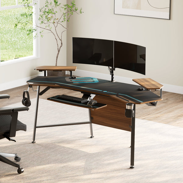 Eureka 72'' Large Wing Shaped Desktop Gaming Desk with Accessories Set