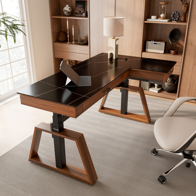 Eureka 63'' L Shape Executive Standing Desk with Slate Table Top