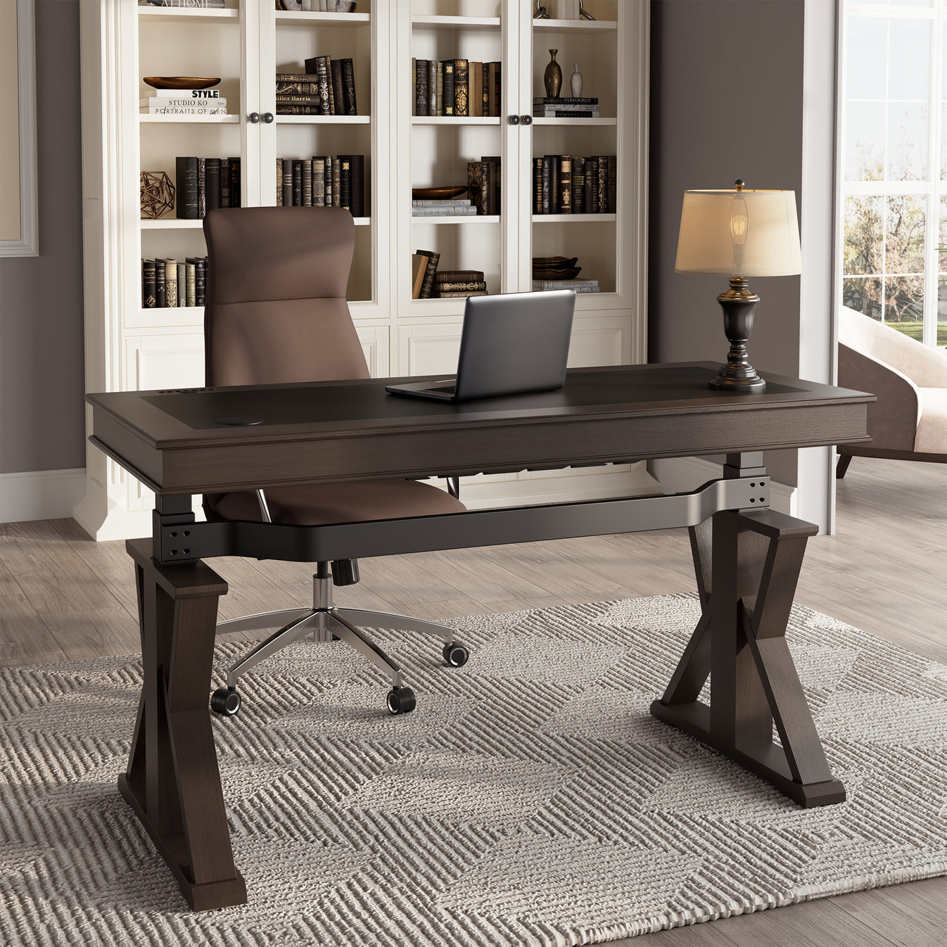 Eureka 60 inch Executive Standing Desk with Drawers and Leather Finish