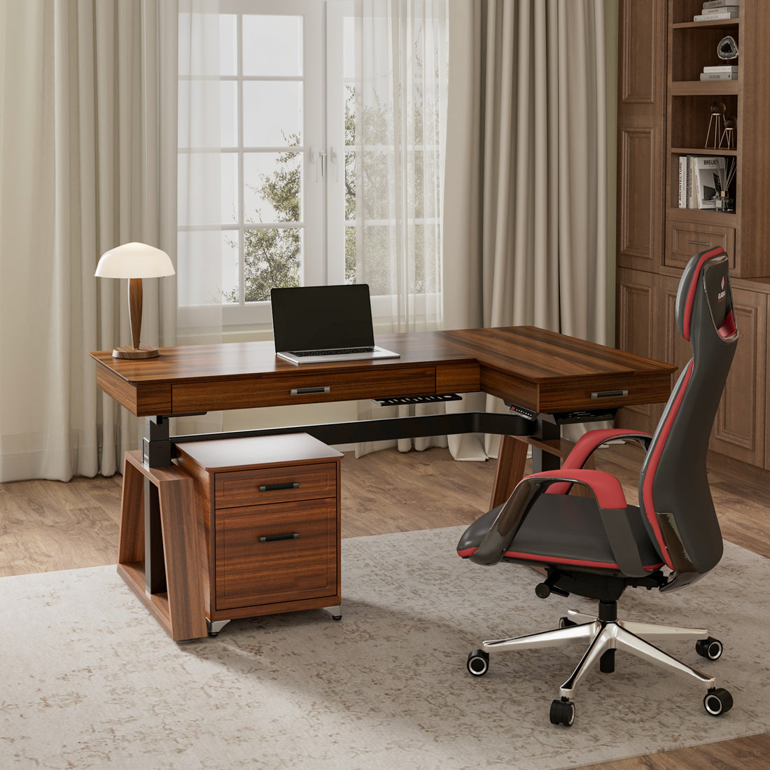 Eureka Ergonomic 63'' L Shape Executive Standing Desk, Walnut Finish