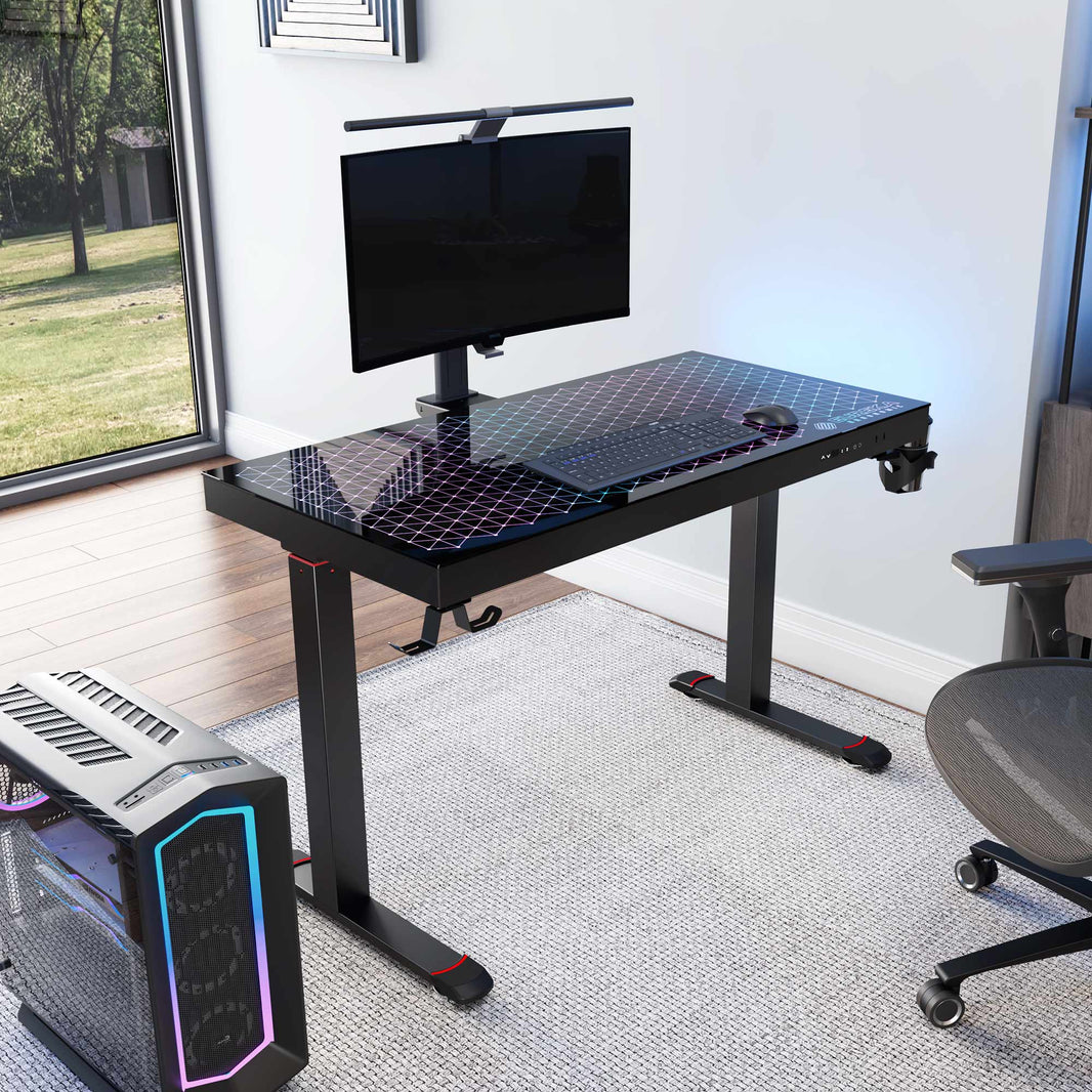 Glass Desks | L-shaped Desks | RGB Glass Desks | Eureka Ergonomic