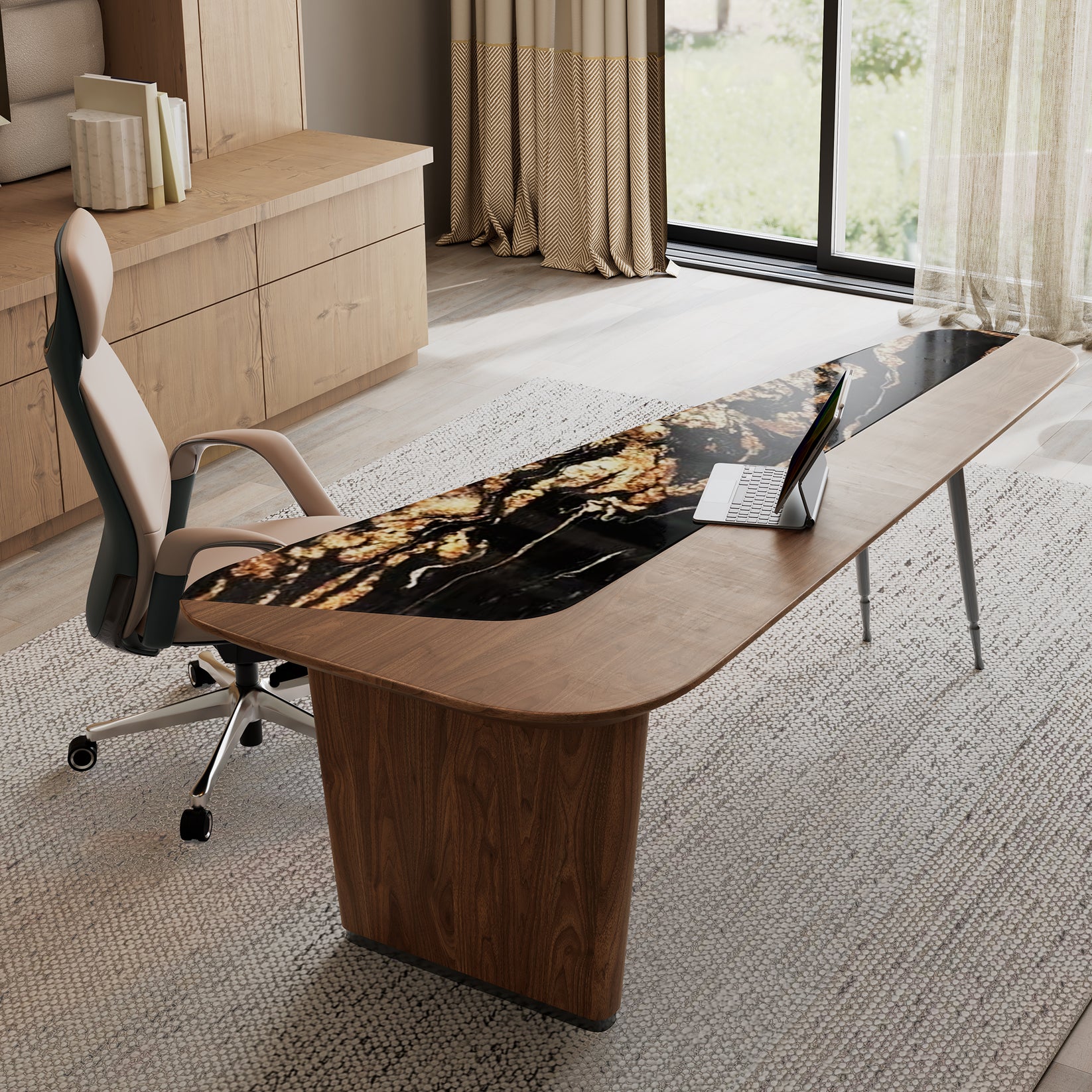 86'' Executive Office Desk with Natural Marble Top | Eureka Ergonomic
