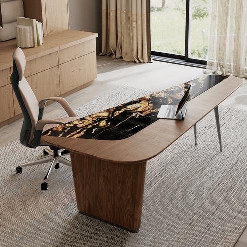 86'' Executive Office Desk with Natural Marble Top | Eureka Ergonomic