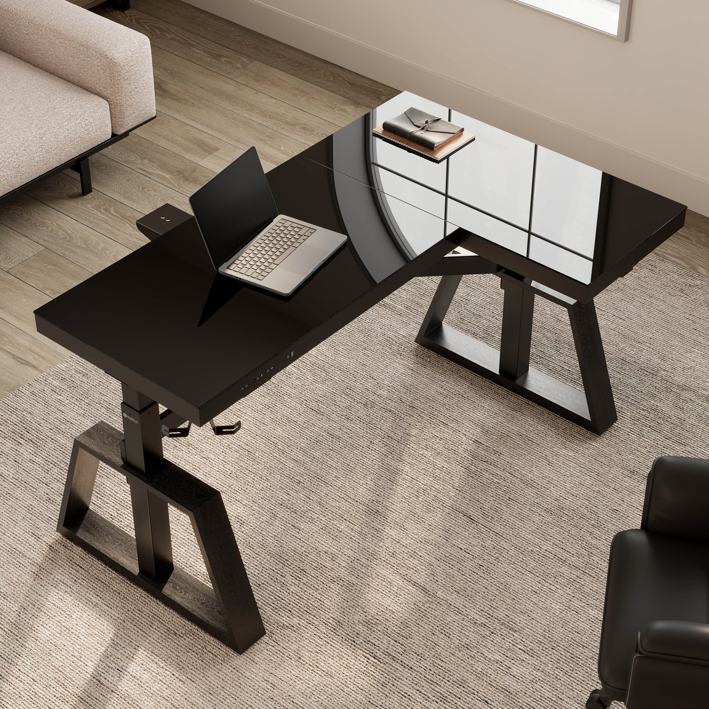 Eureka Black Glass Desktop L Shape Standing Desk with Cable Management