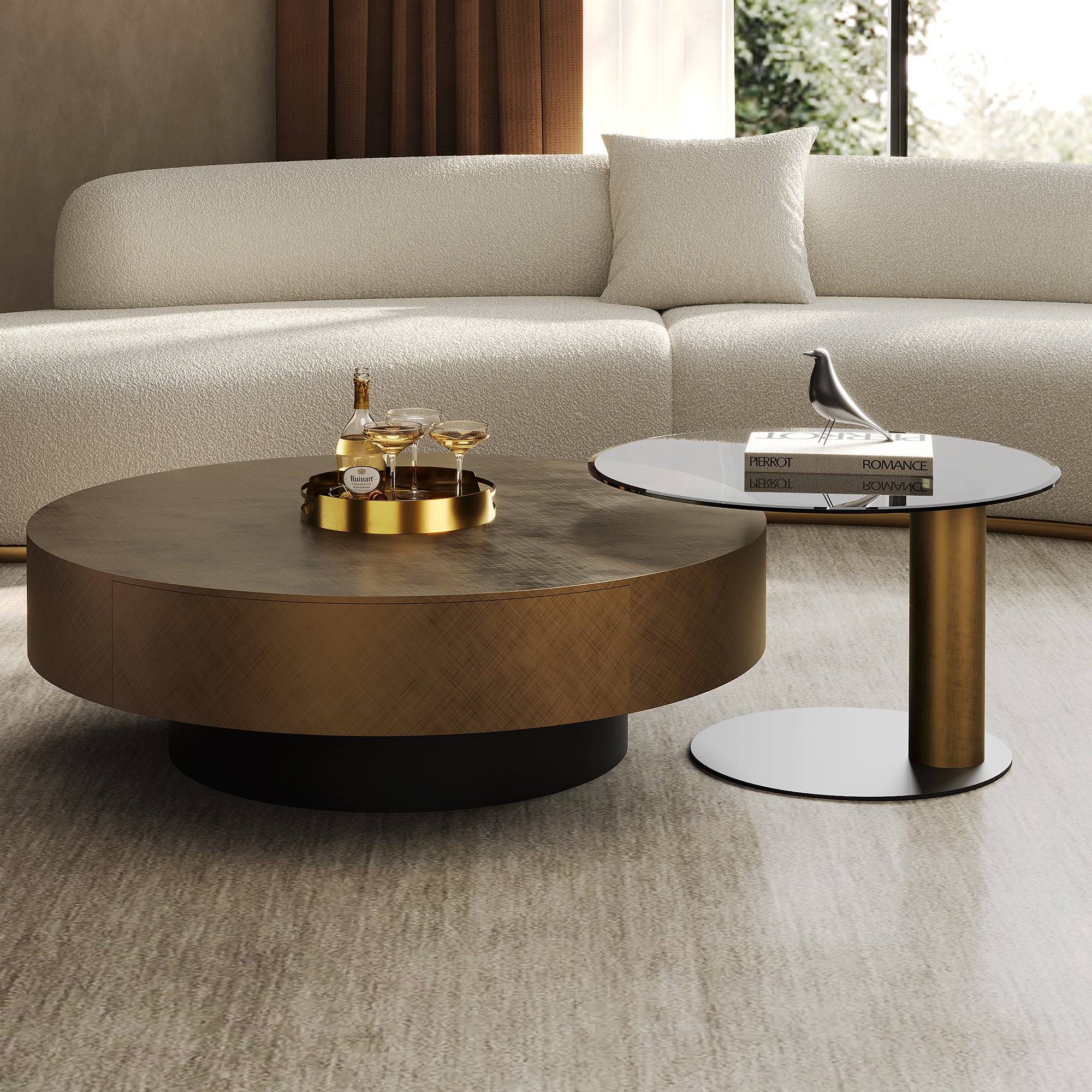 Eureka Ergonomic Modern Coffee Table with Storage and Glass Side Table