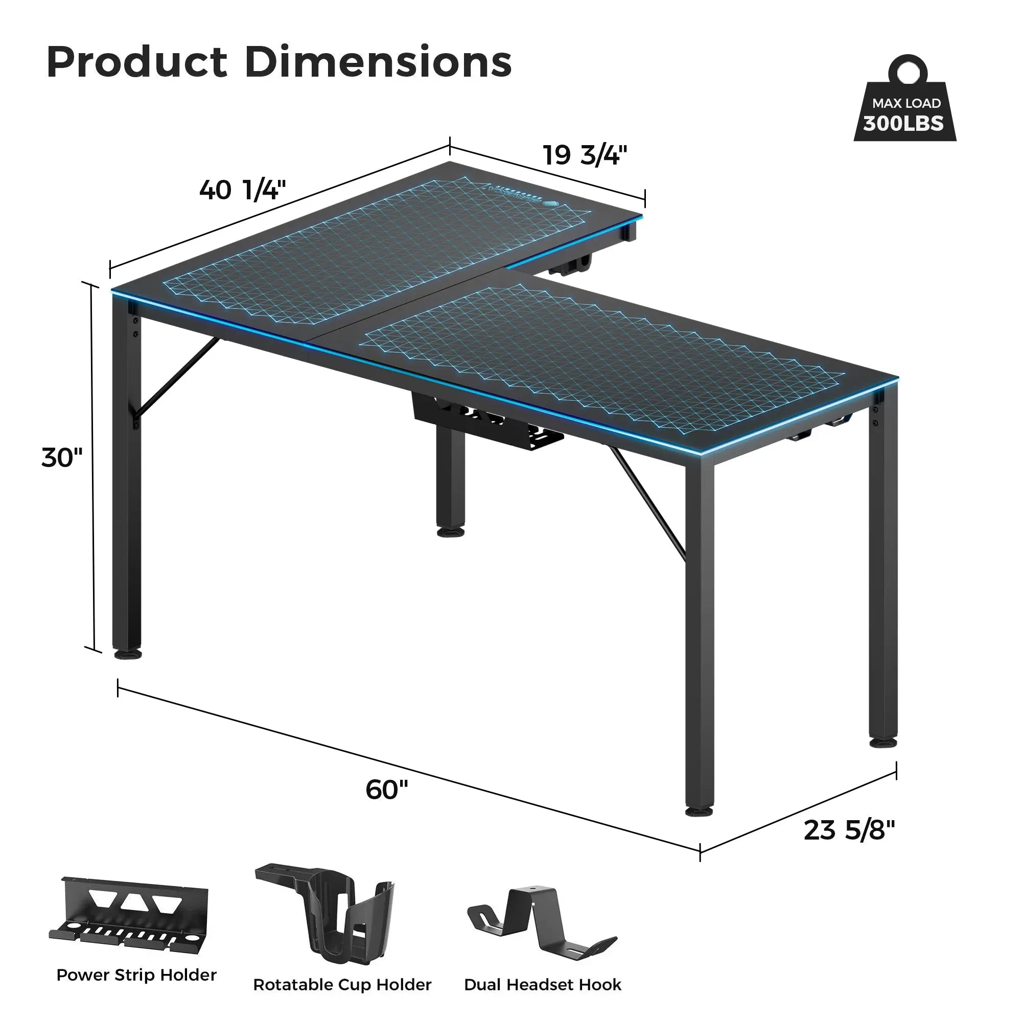 Eureka Ergonomic 60'' L Shaped Gaming Desk with Desktop RGB Lighting Eureka Ergonomic 60'' L Shaped Gaming Desk with Desktop RGB Lighting