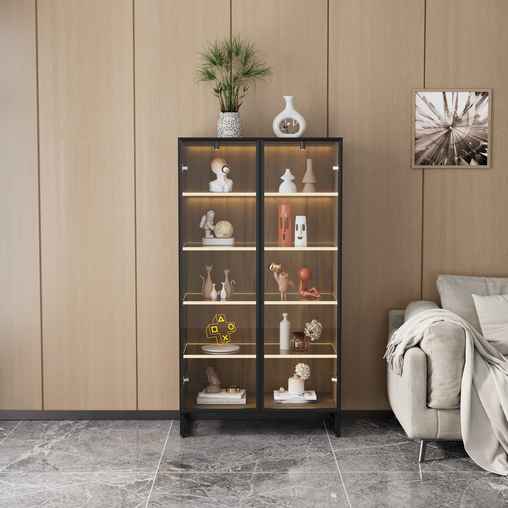 Eureka Ergonomic Display Cabinet with Glass Doors and LED Lights