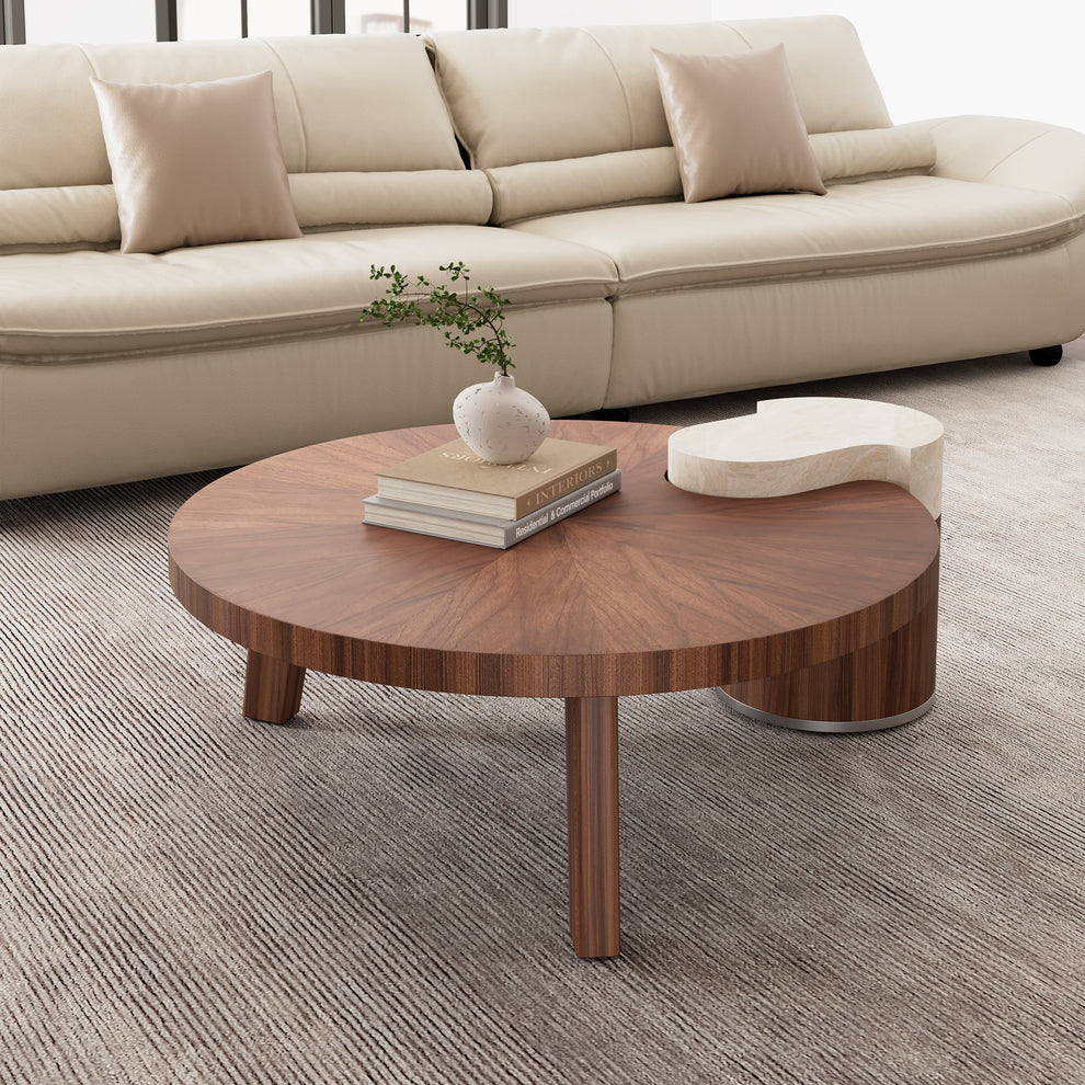 Eureka Ergonomic Modern Irregular Round Solid Wood Coffee Table