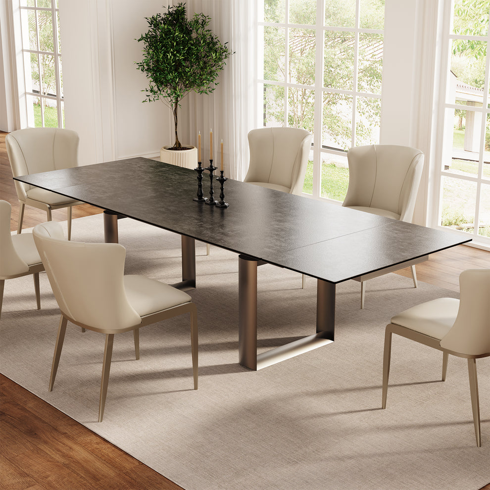 118" Black Extendable Dining Table with Sintered Stone|Eureka Ergonomic