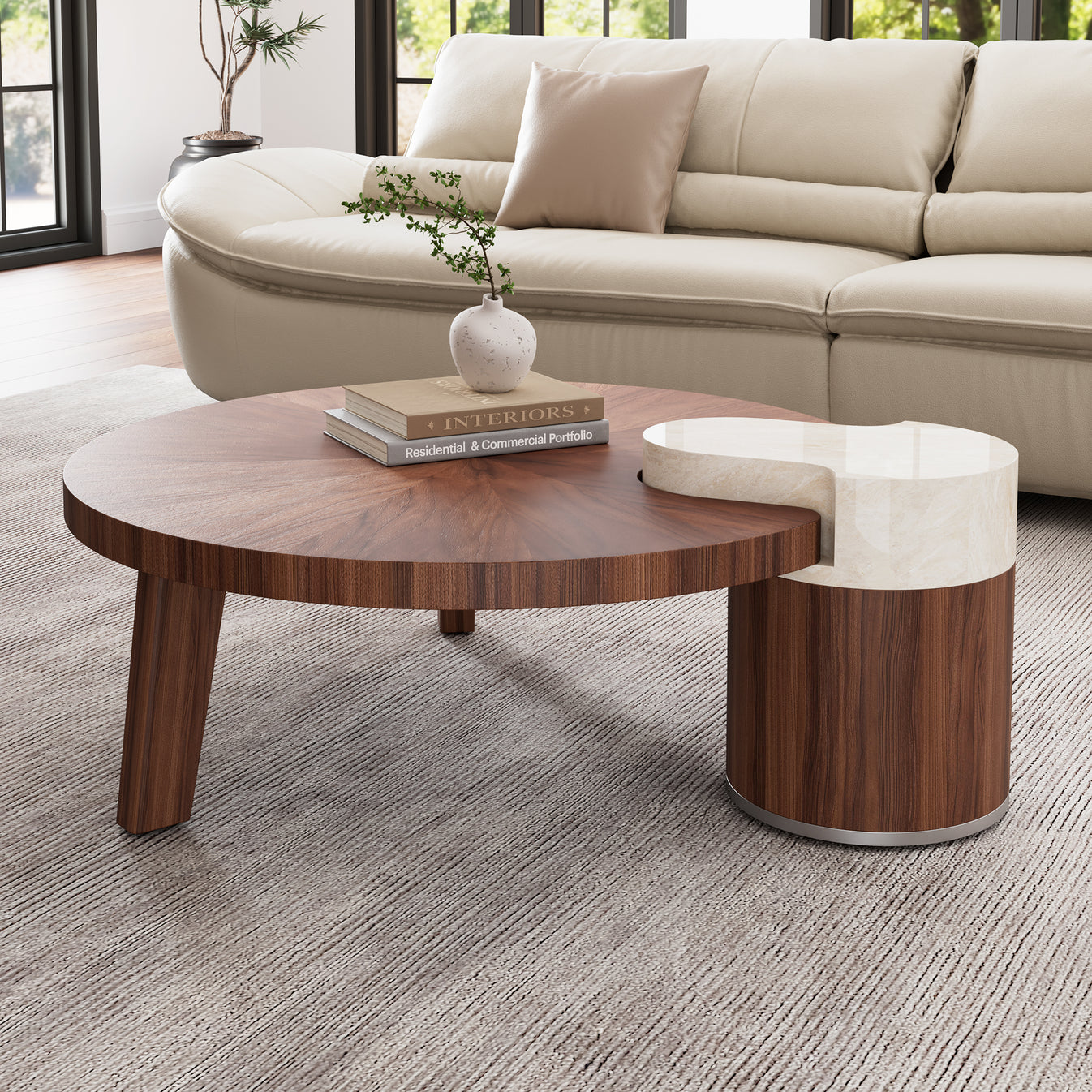 Eureka Ergonomic Modern Irregular Round Solid Wood Coffee Table