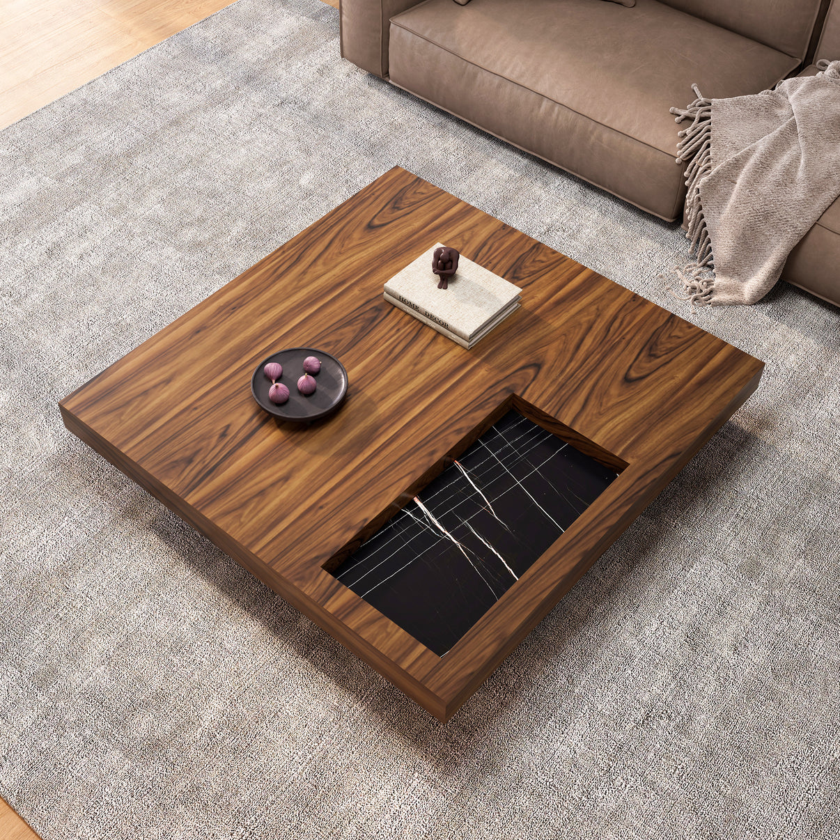 Eureka Ergonomic Square Solid-wood Coffee Table with Sunken Desktop