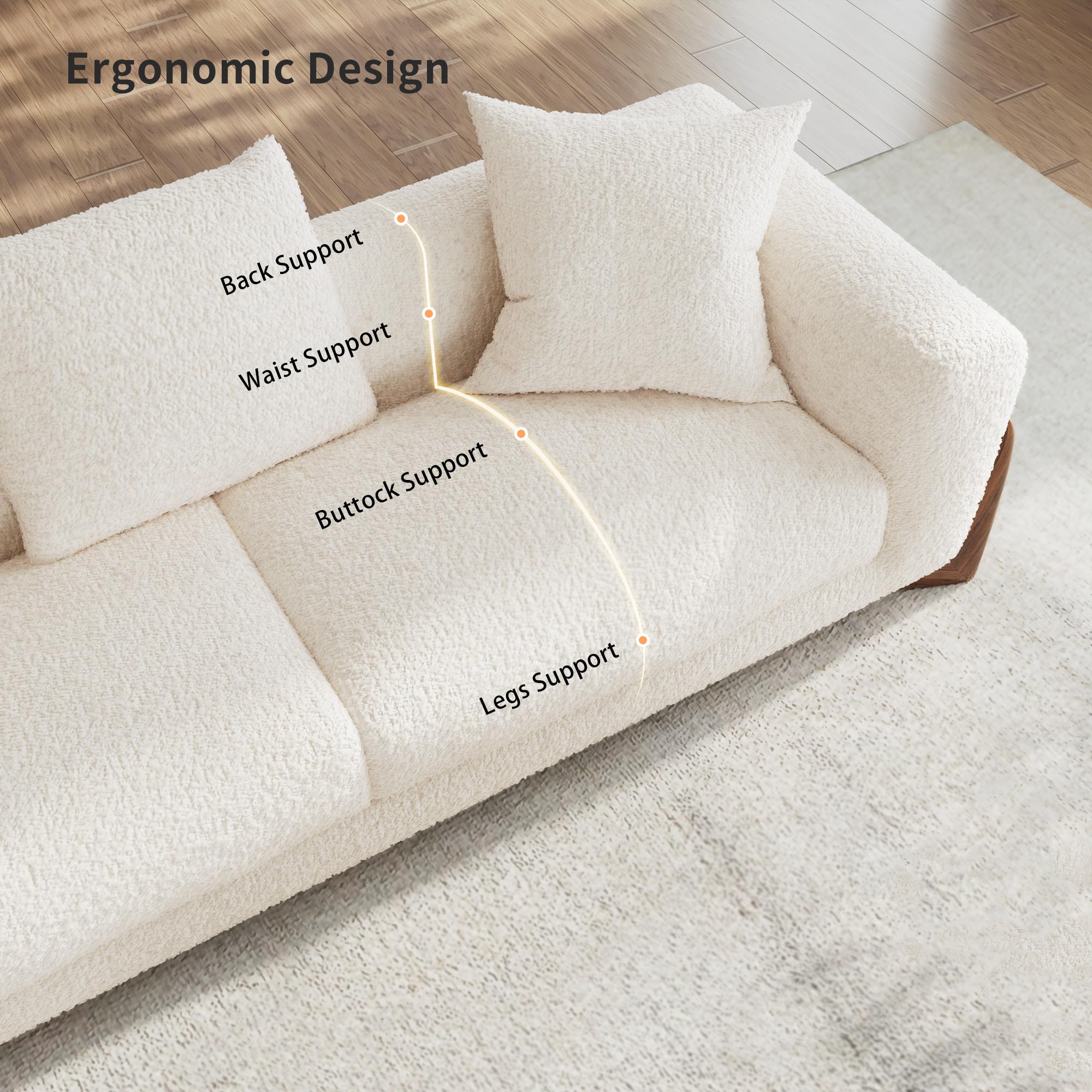 Eureka Ergonomic Modern White Love Seats Sofa with Wood Base in Home