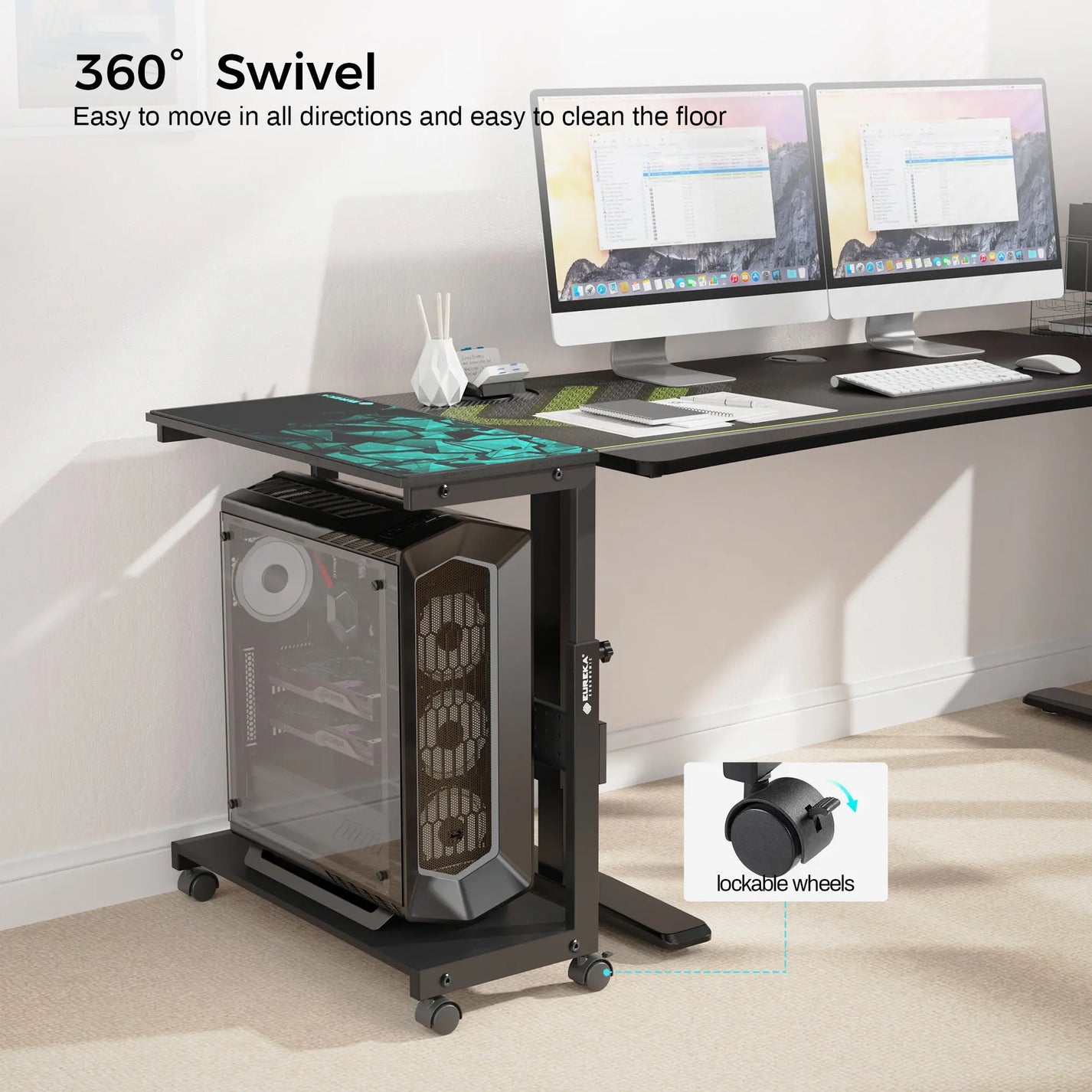 Computer Accessories PC Stand Rolling Cart with Wheels and Mouse Pad