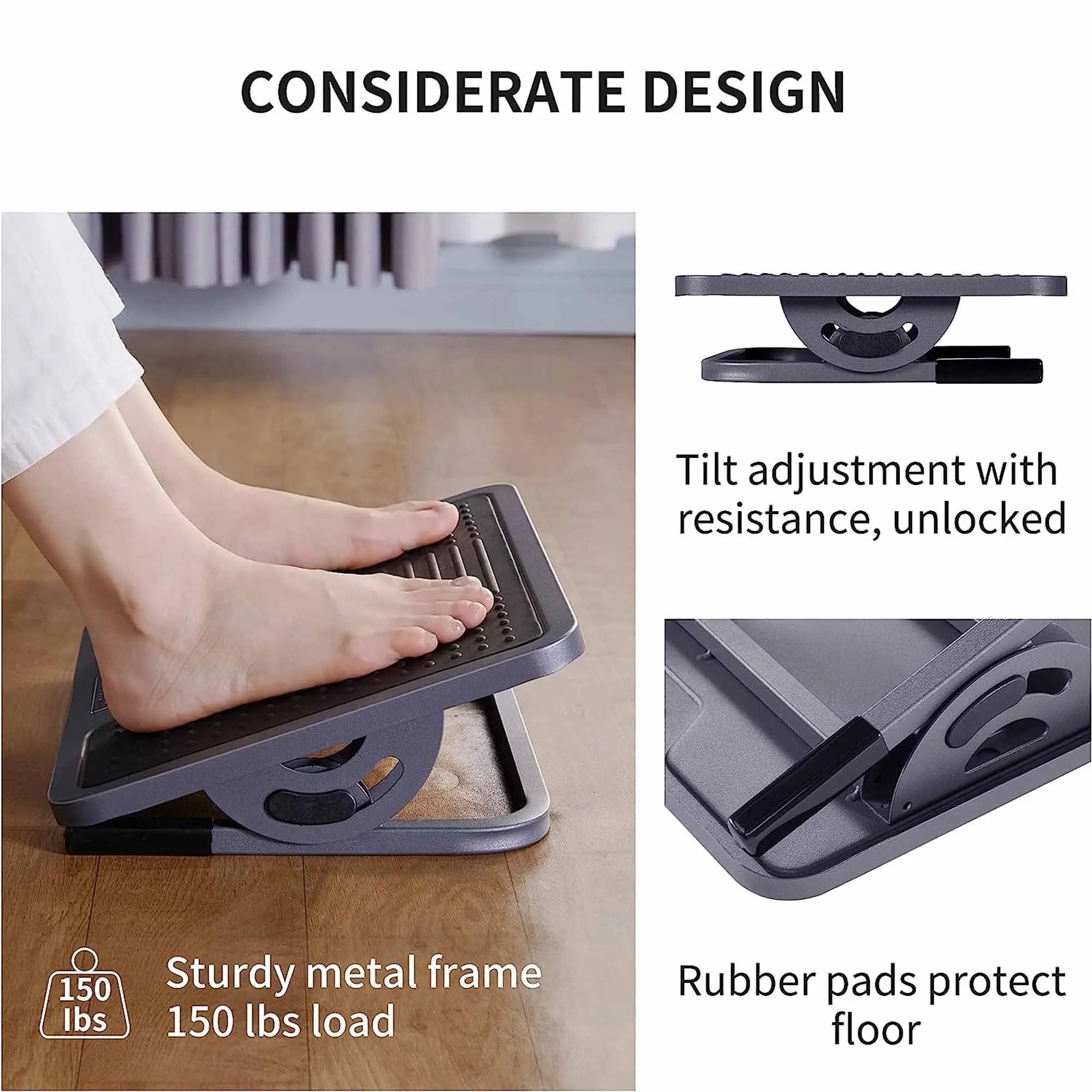 Adjustable Under Desk Foot Rest With Lockable Angles - Black & Grey ...