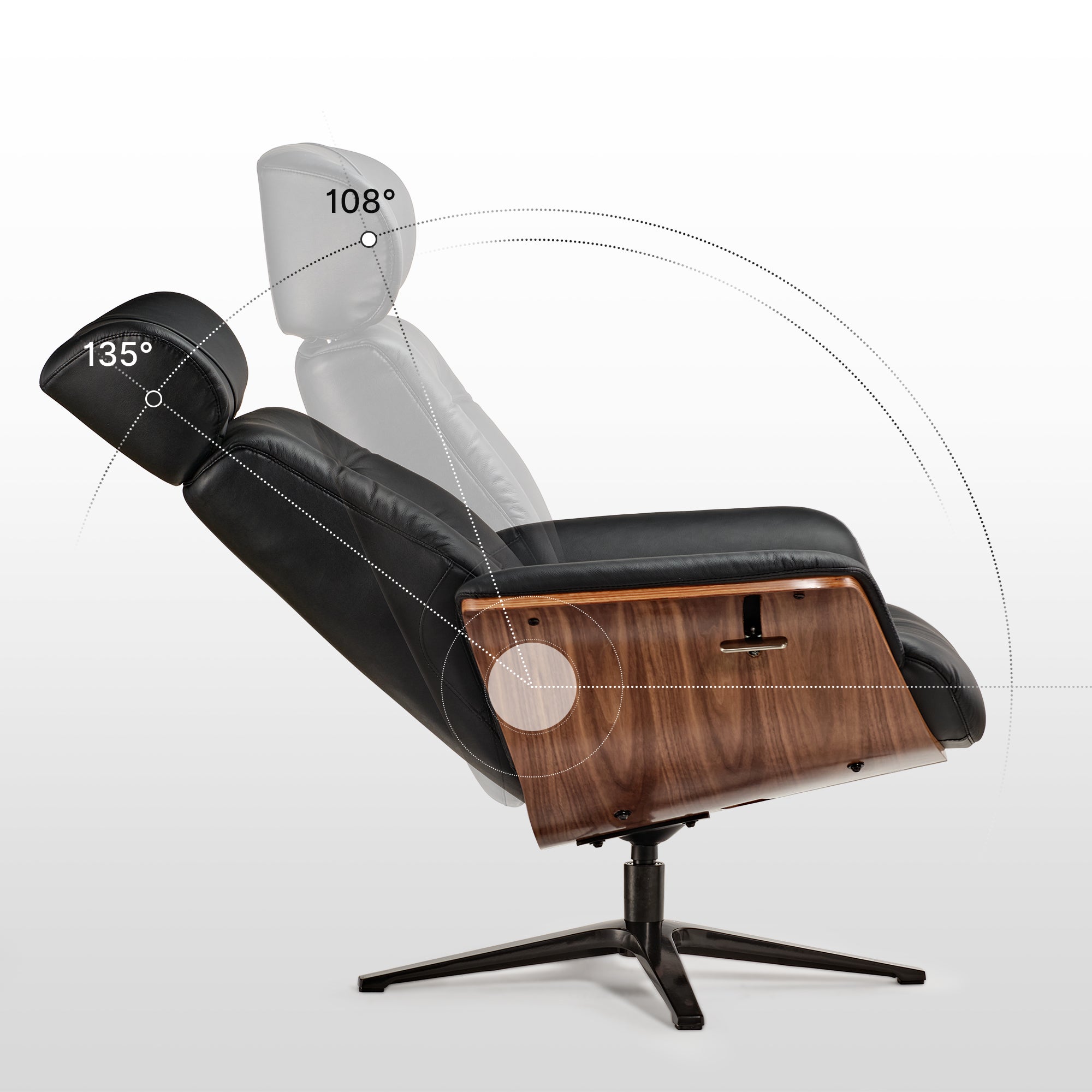 Matteo Black Genuine Leather Swivel Recliner Lounge Chair with Ottoman