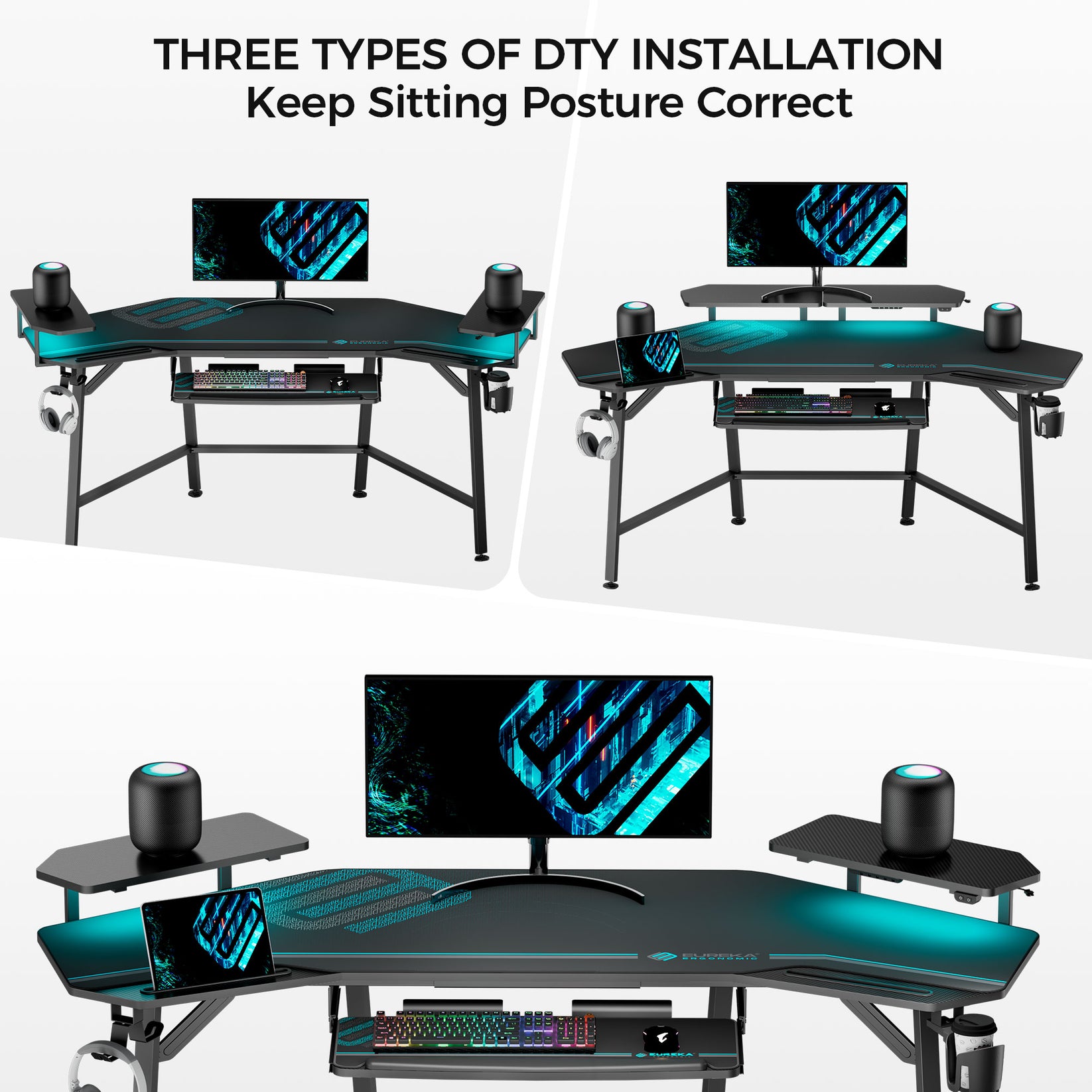 Wing Shaped Studio Desk with Full Desk Mouse Pad|Eureka Ergonomic