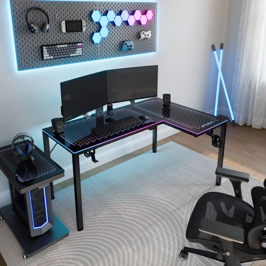 Eureka Ergonomic 60'' L Shaped Gaming Desk with Desktop RGB Lighting