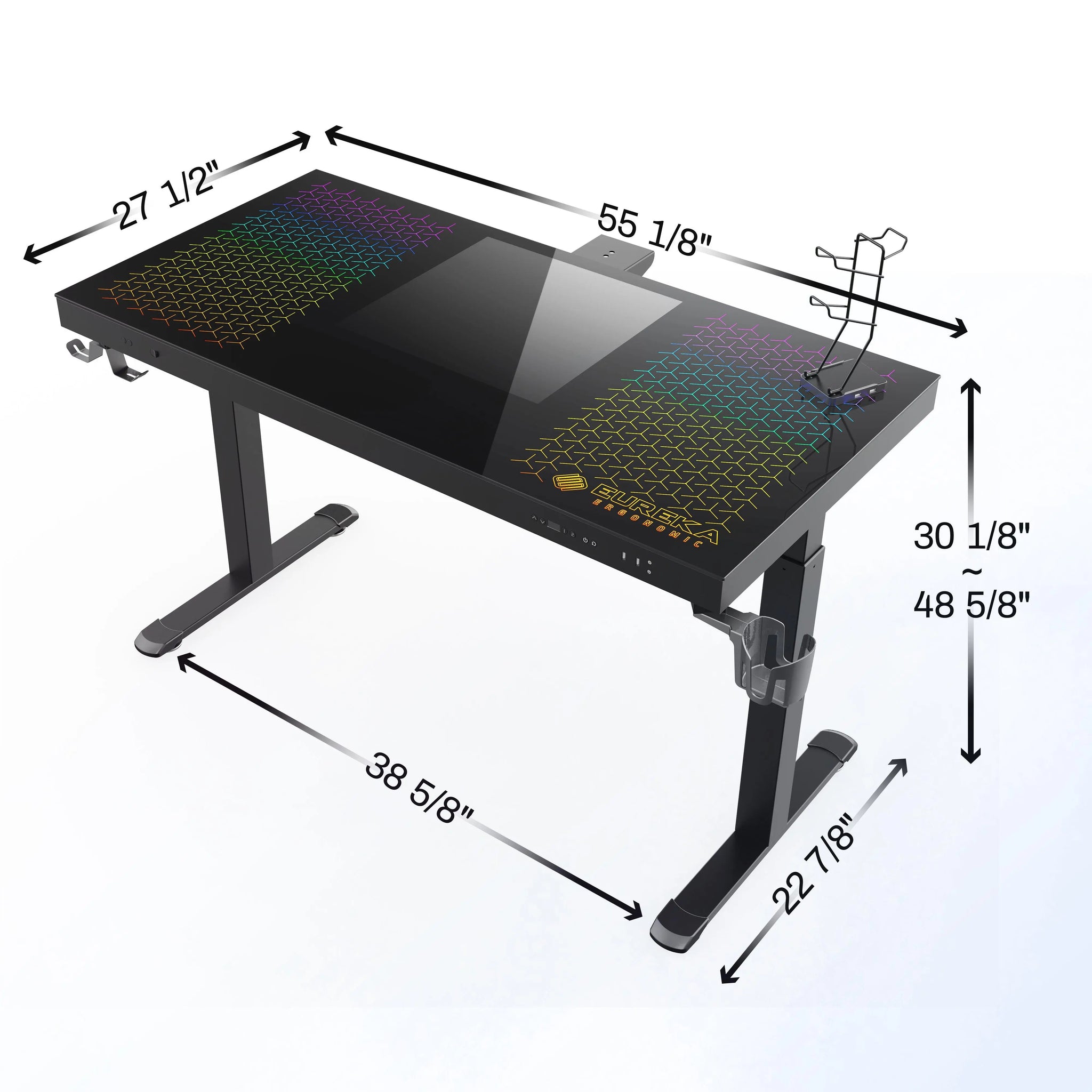 GTG-EVO 55‘’ RGB Sit-Stand Gaming Desk with PC Case and Glass Desktop ...