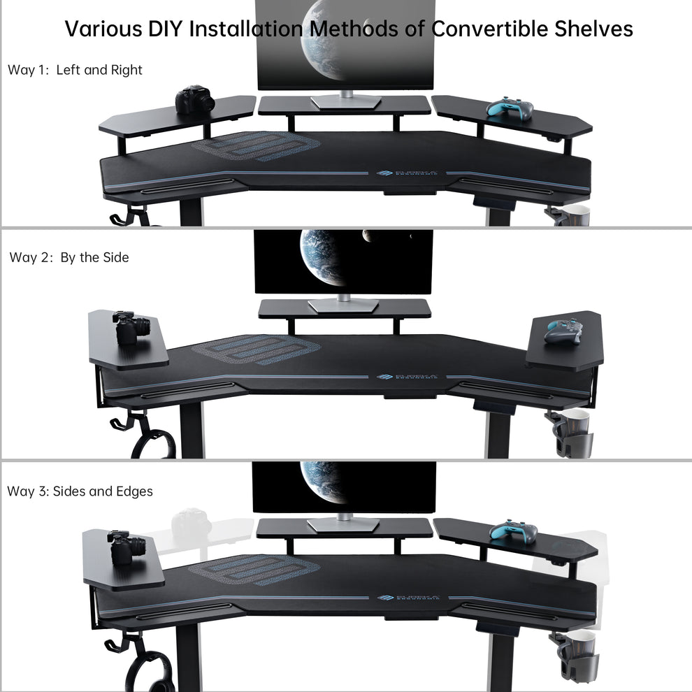 Eureka Ergonomic 63'' Wing Shaped Standing Desk with monitor shelves
