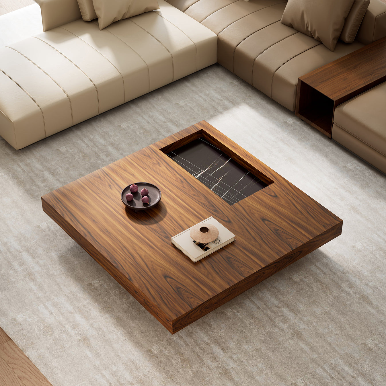 Eureka Ergonomic Square Solid-wood Coffee Table with Sunken Desktop