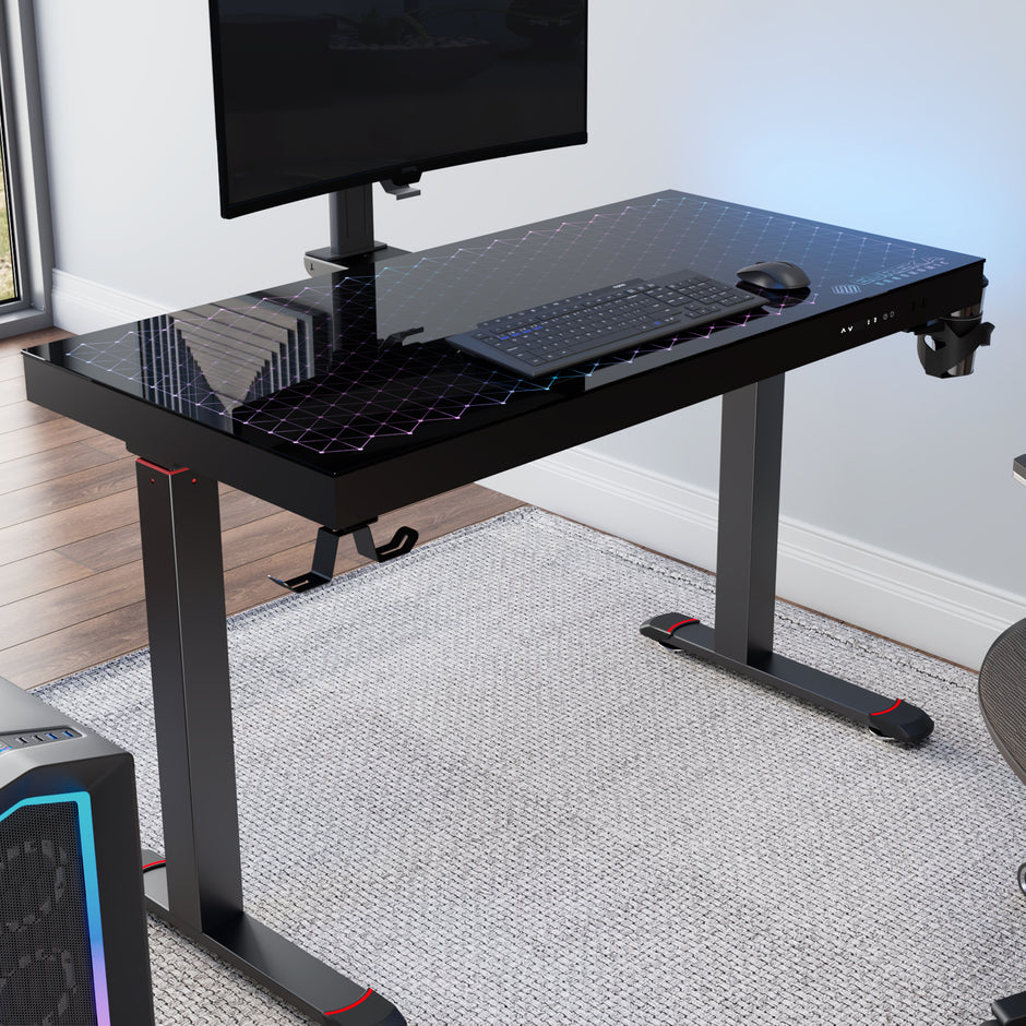 Glass Desks | L-shaped Desks | RGB Glass Desks | Eureka Ergonomic
