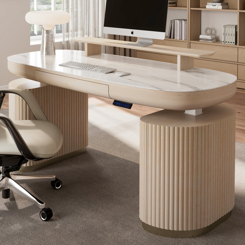 [Coming Soon] Opal - Oval Executive Standing Desk with Storage (66"x29