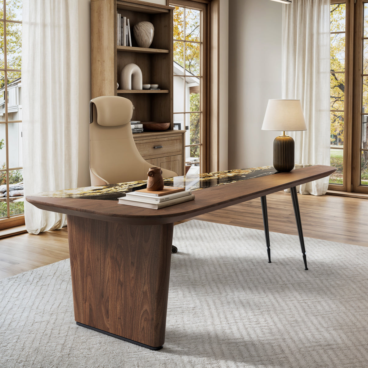 86'' Executive Office Desk with Natural Marble Top | Eureka Ergonomic