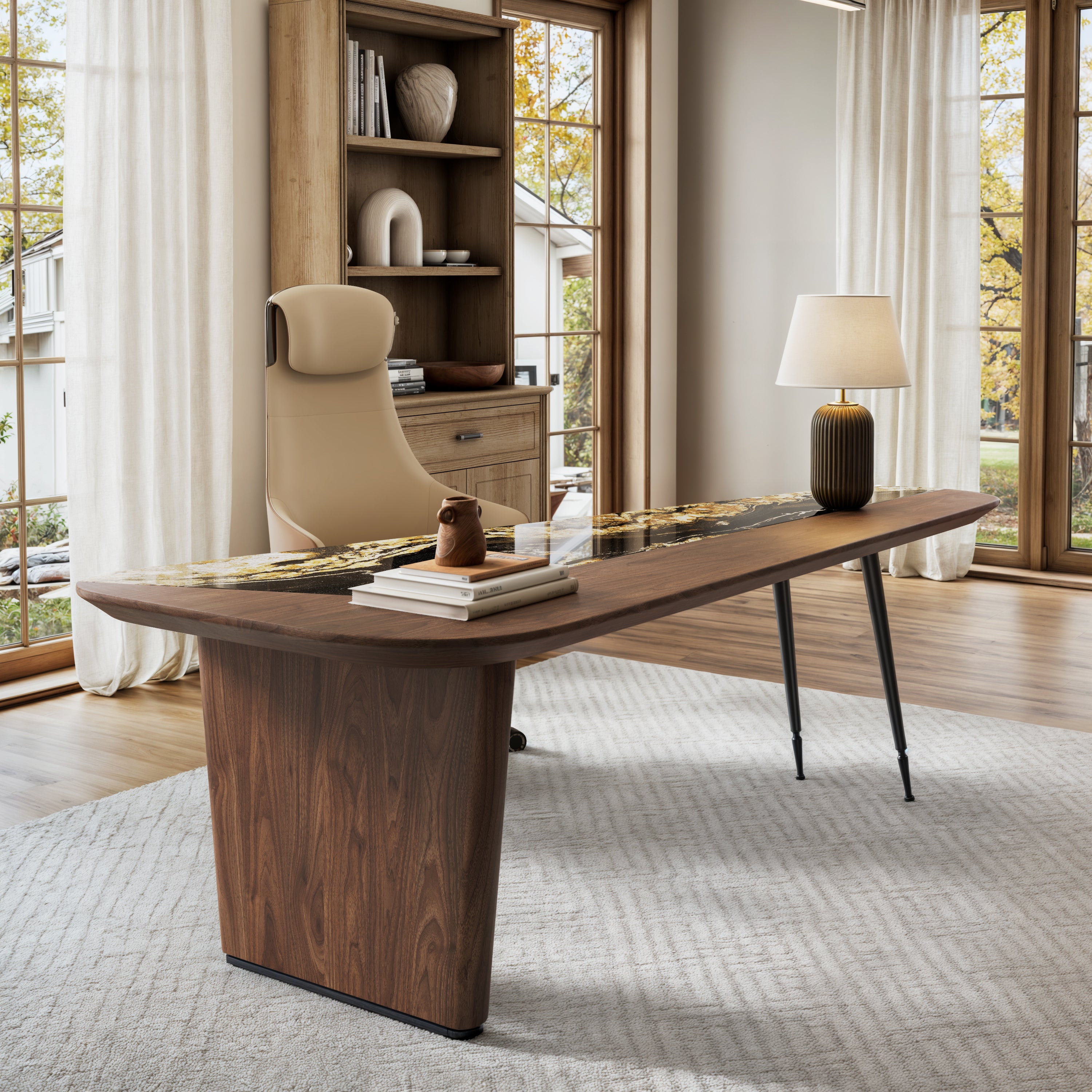 86'' Executive Office Desk with Natural Marble Top | Eureka Ergonomic