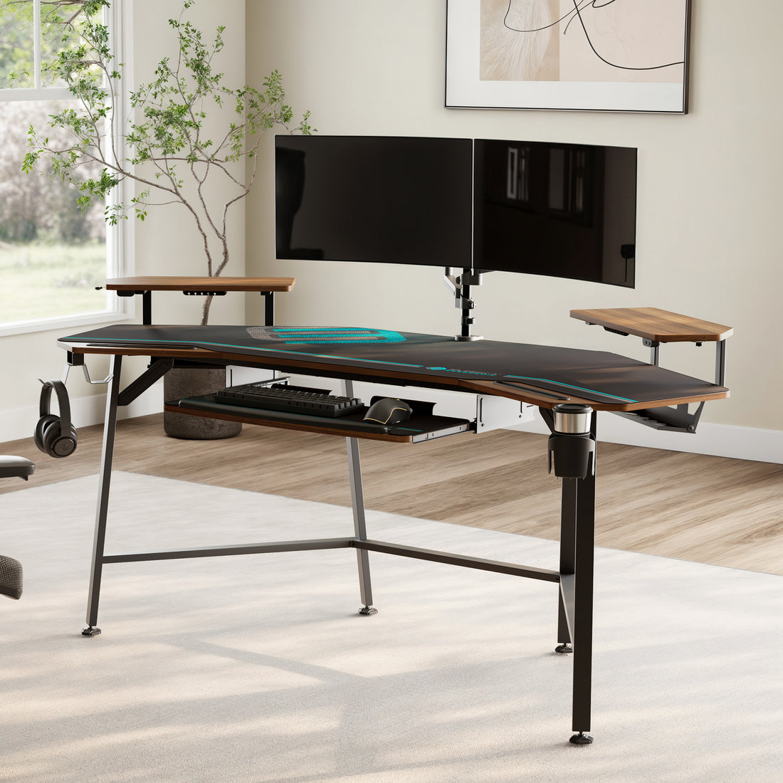 Eureka Ergonomic 72" large Wing Shape Gaming Desk with Accessories Set