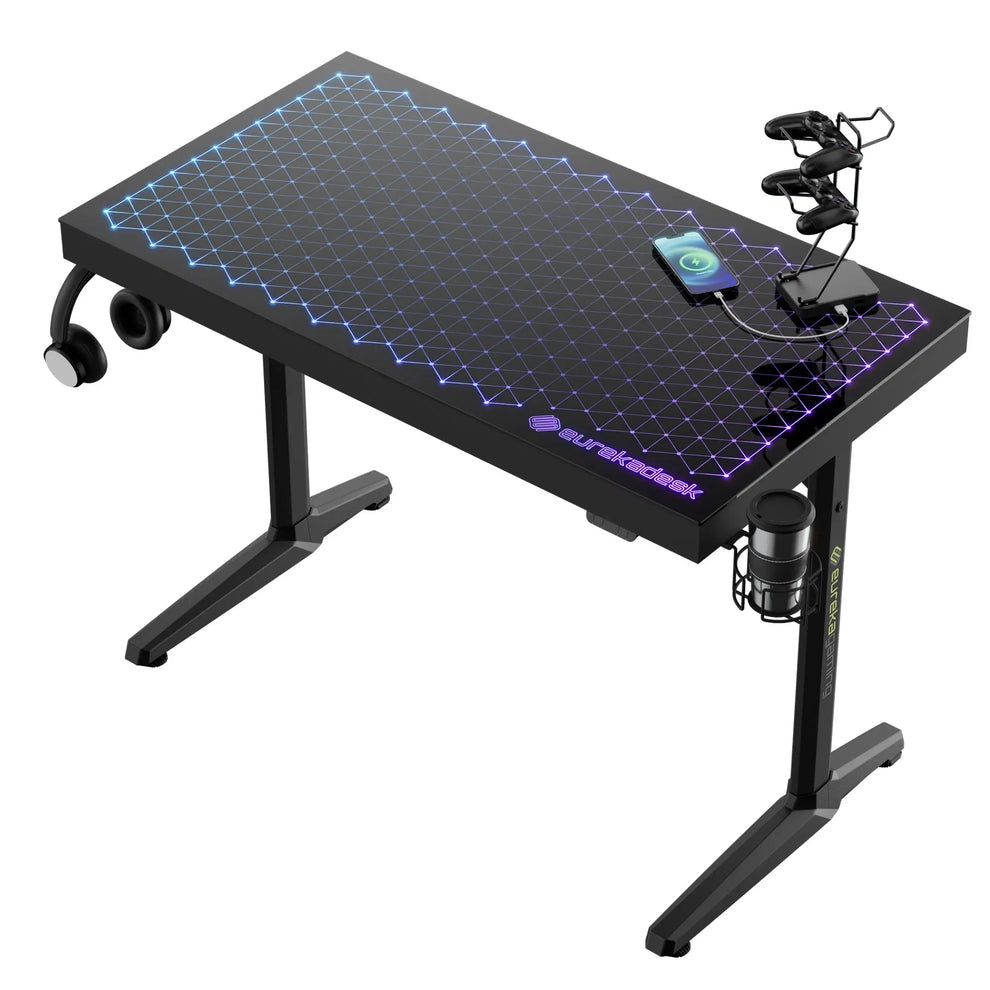 Eureka Ergonomic 43 inches Glass Desktop Gaming Desk with RGB Lighting