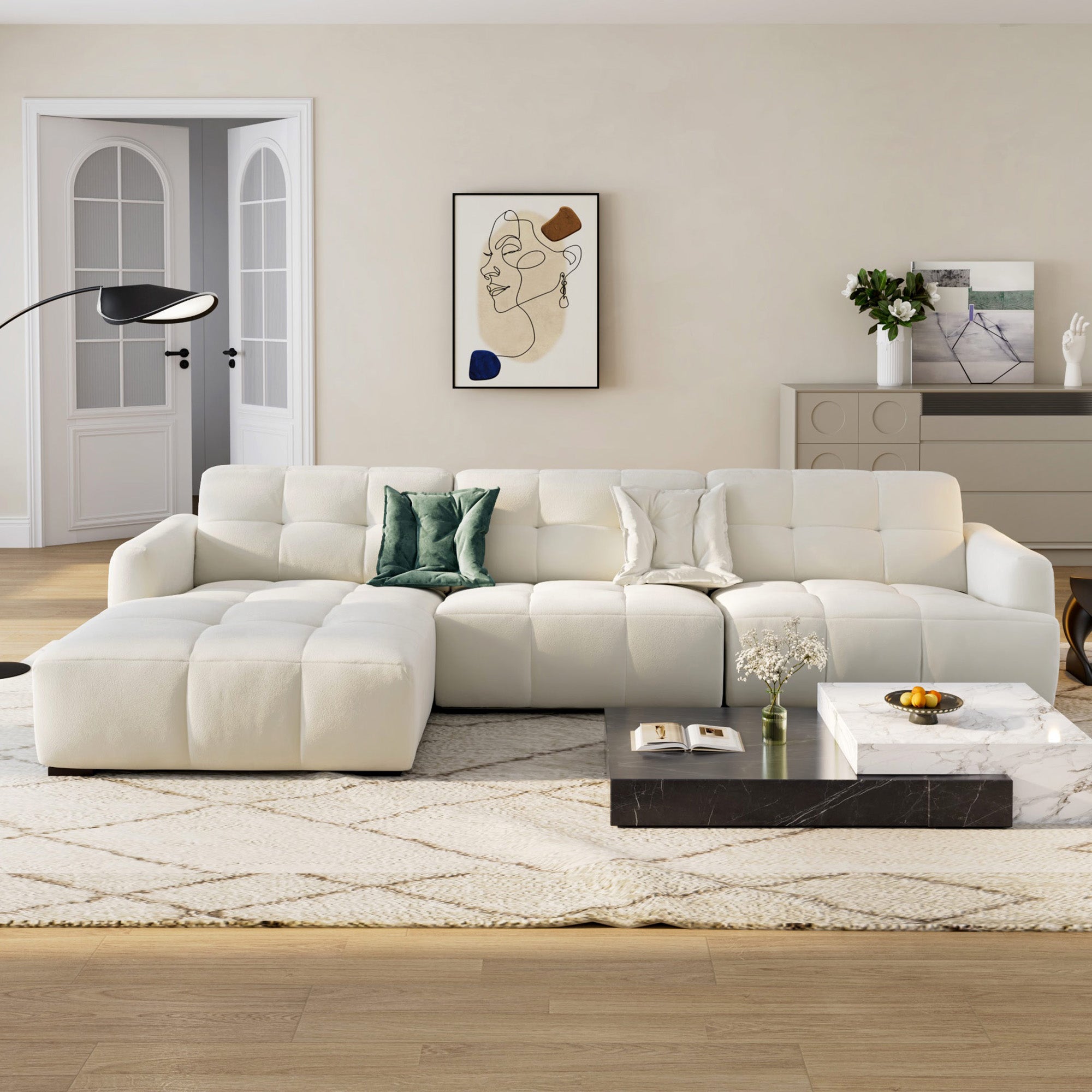 Eureka Ergonomic Modern Italian Sectional White Sofa for Living Room