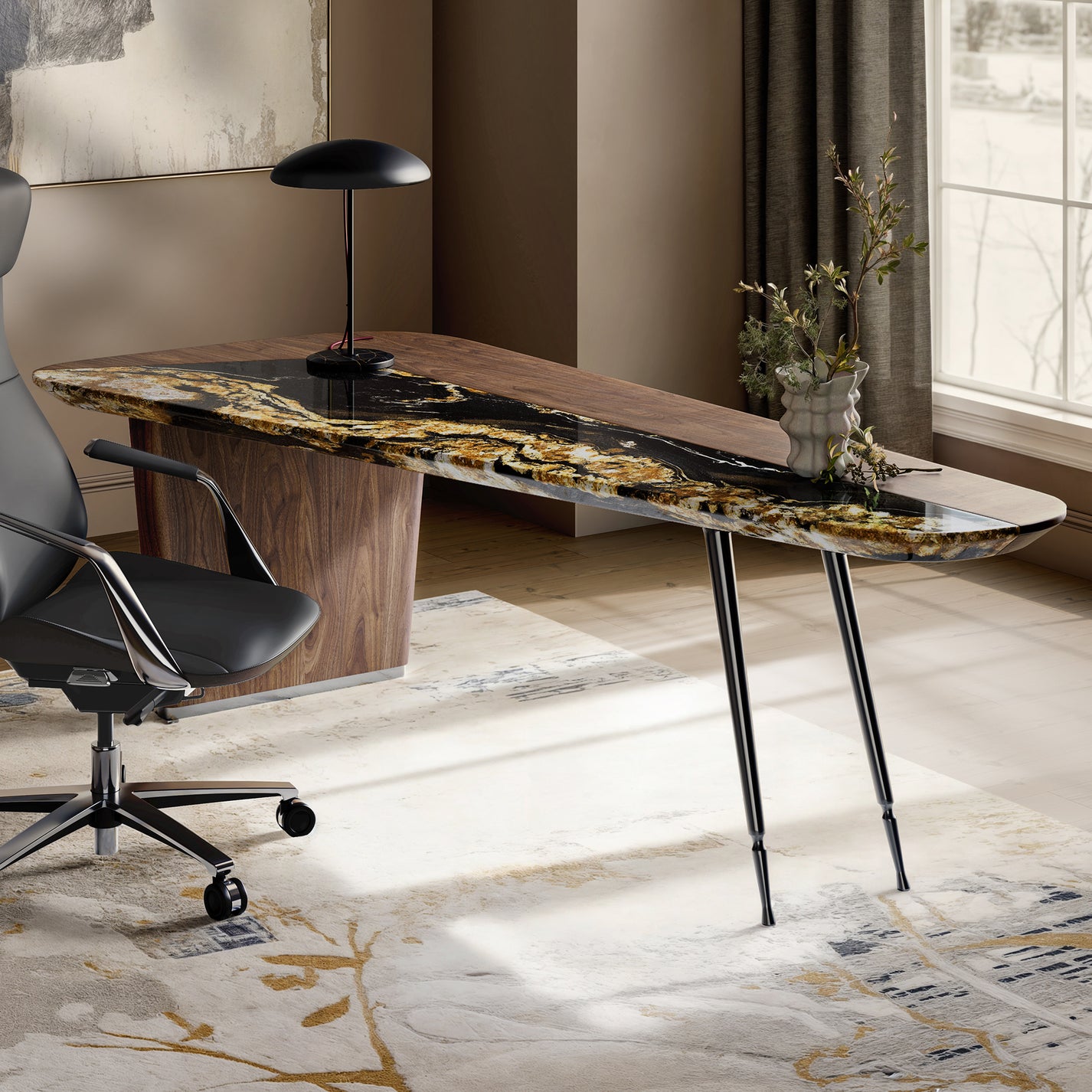 86'' Executive Office Desk with Natural Marble Top | Eureka Ergonomic