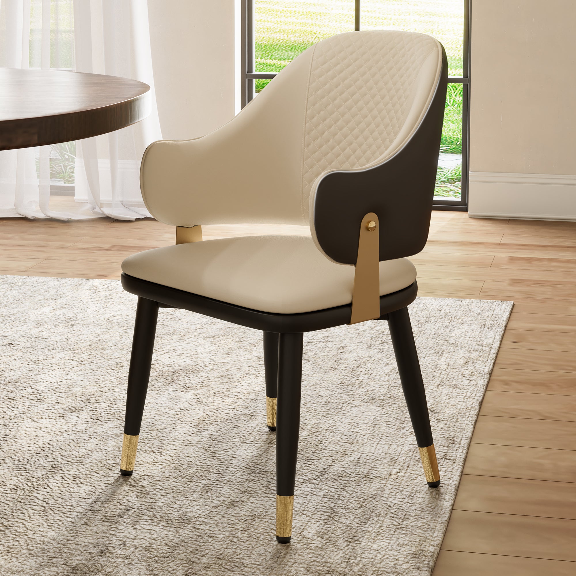 Eureka Ergonomic Beige Modern Leather Dining Room Chairs Set of 2