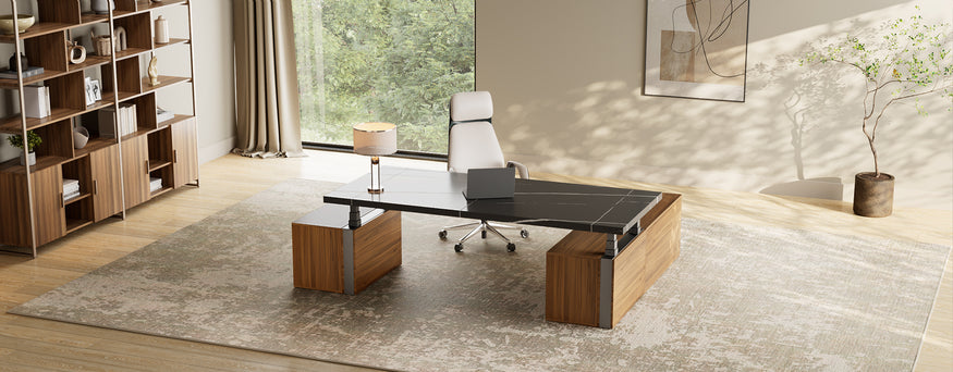 87'' Sintered Stone desktop Luxurious Standing Desk with Side Cabinets